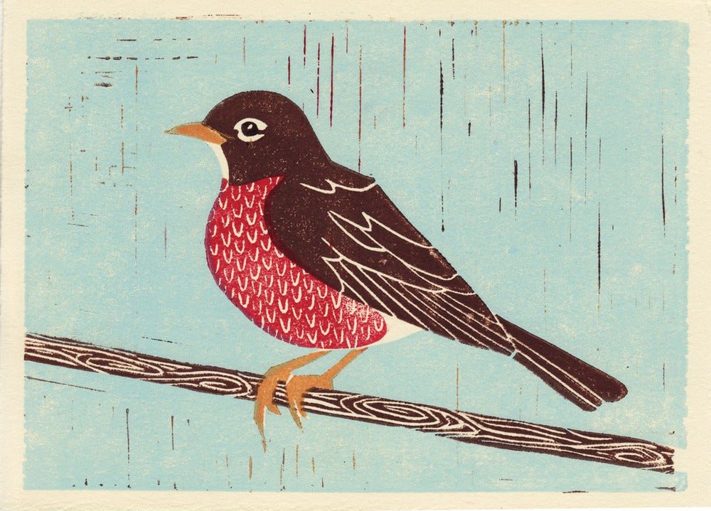 Anna See — AMERICAN ROBIN hand-pulled linocut illustration art print
